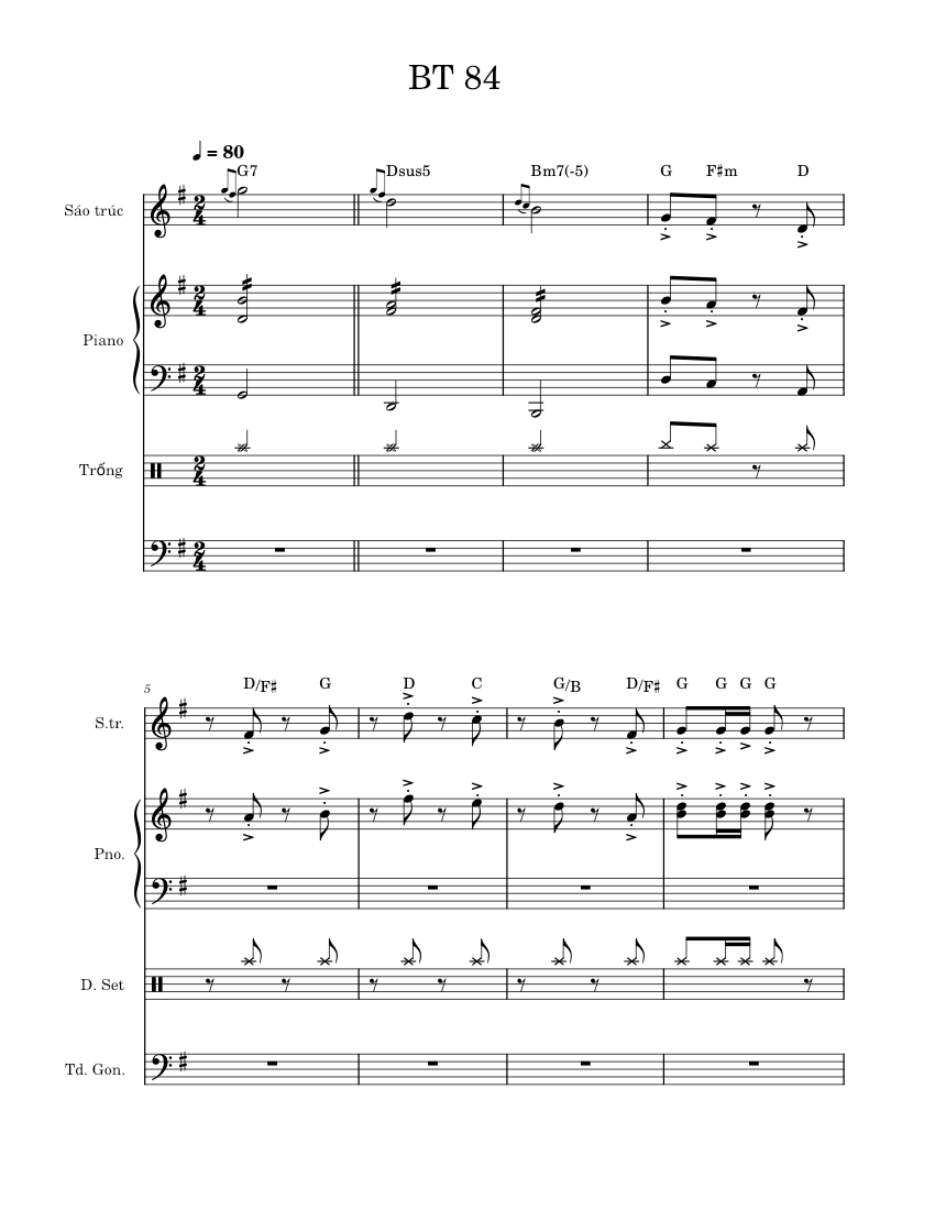 BT 84 Sheet music for Piano, Flute, Drum group, Gong (Mixed Quartet ...