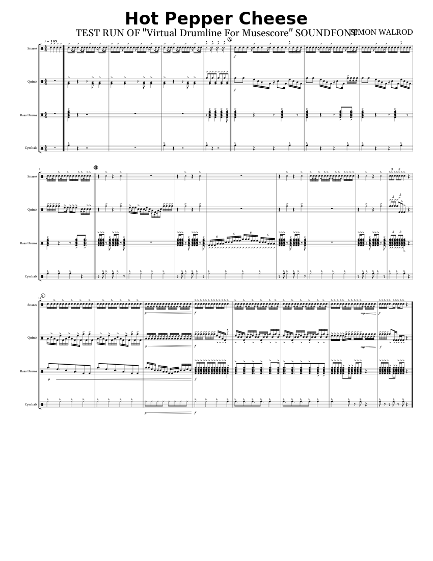 Hot Pepper Cheese [Virtual Drumline for Musescore soundfont Test] Sheet ...