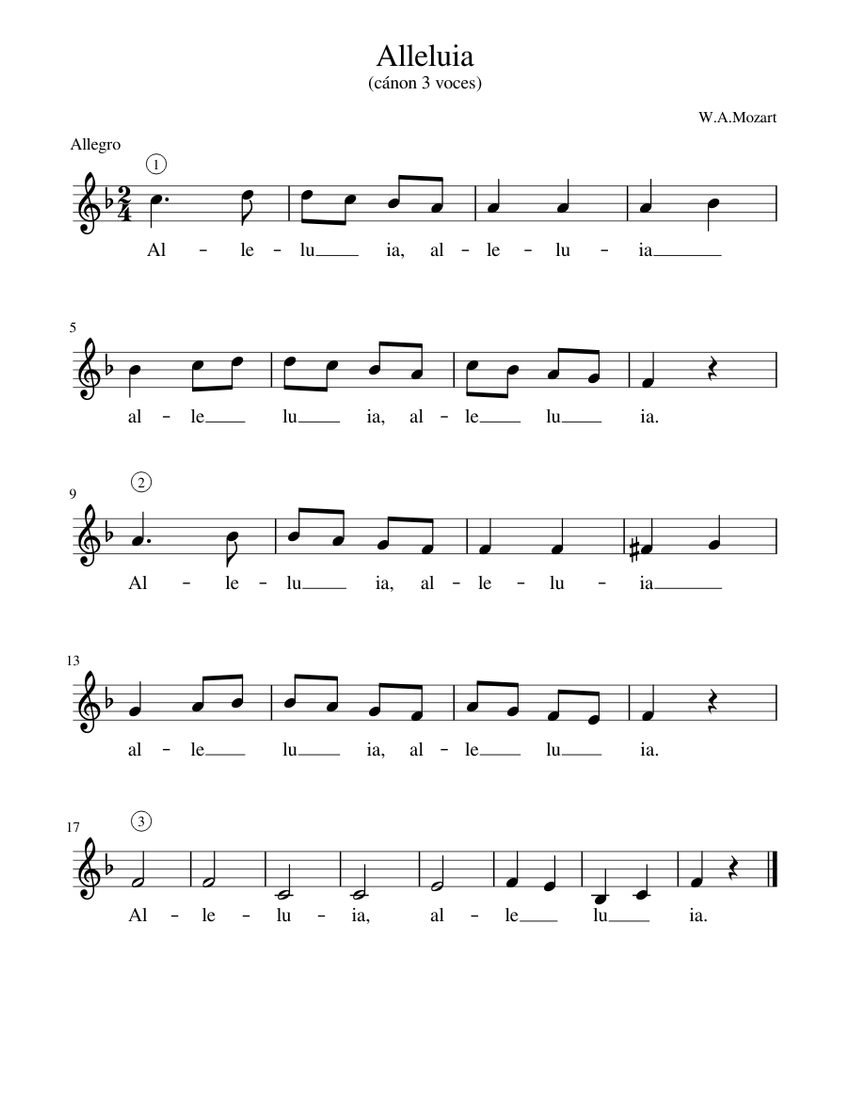 Alleluia c non 3 voces Sheet music for Piano (Solo) | Musescore.com