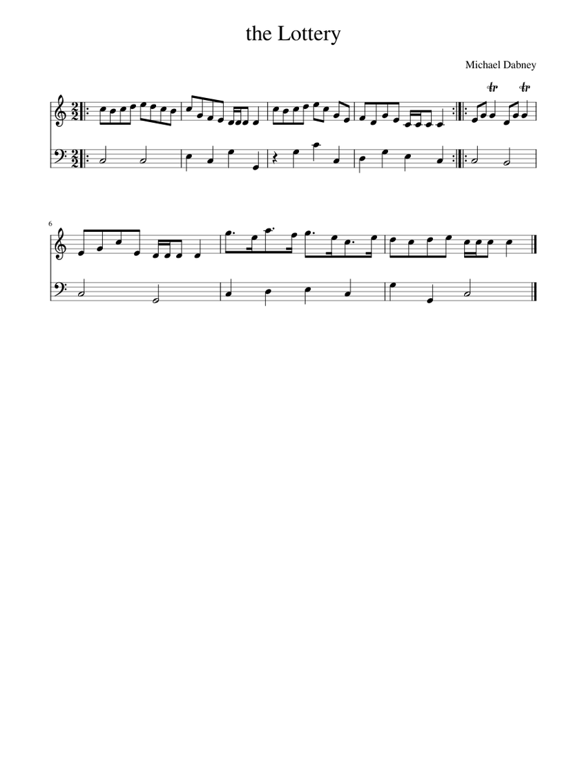Michael Dabney - the Lottery Sheet music for Piano (Piano Duo ...