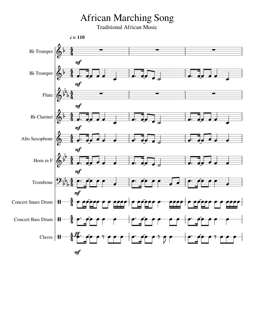 Siyahamba - African Marching Song Sheet Music for Trombone, Flute ...