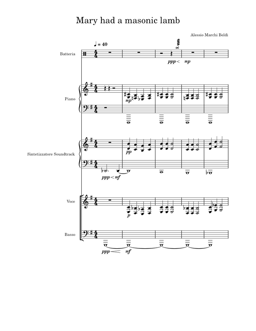 Mary had a masonic lamb Sheet Music for Piano, Bass voice, Vocals, Drum ...