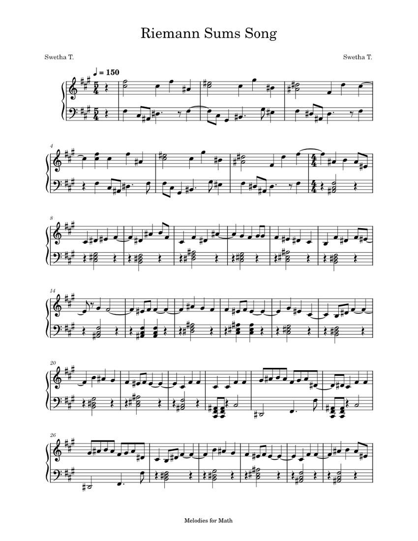 Riemann Sums Song Sheet music for Piano (Solo) | Musescore.com