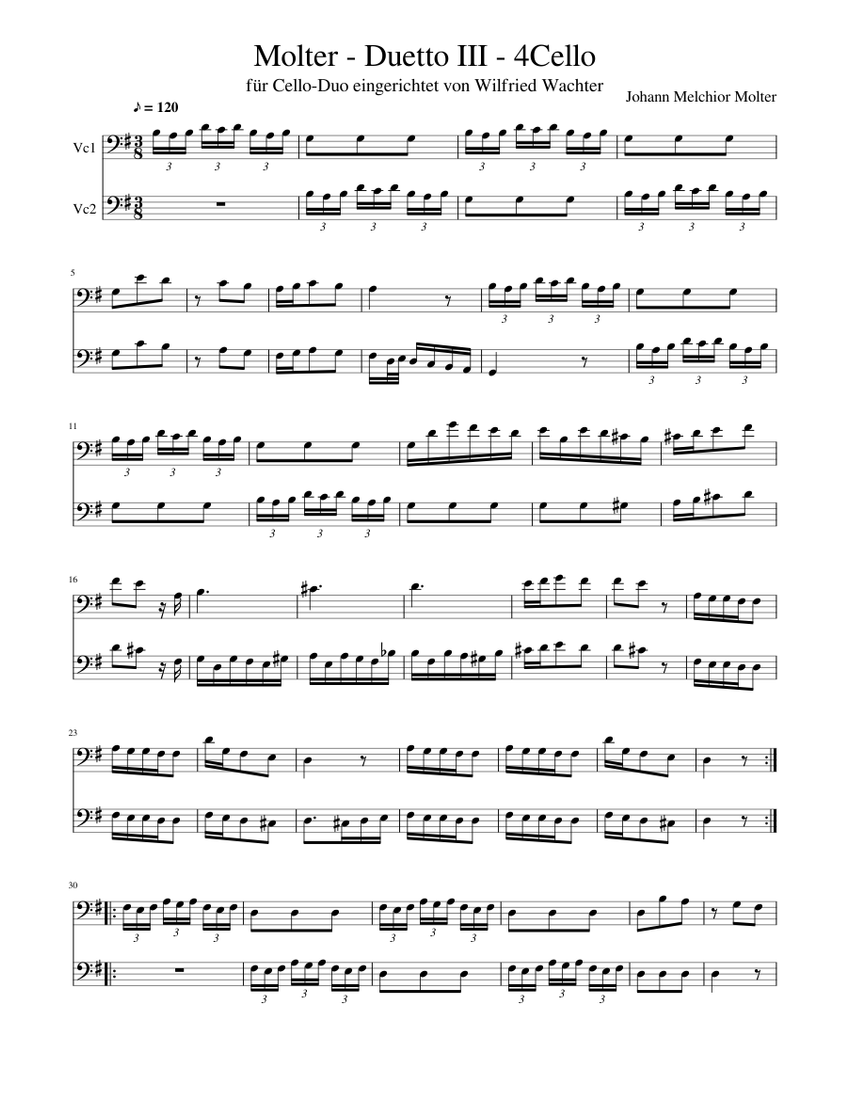 Molter - Duetto III - 4Cello Sheet Music for Cello (String Duet) | MuseScore.com
