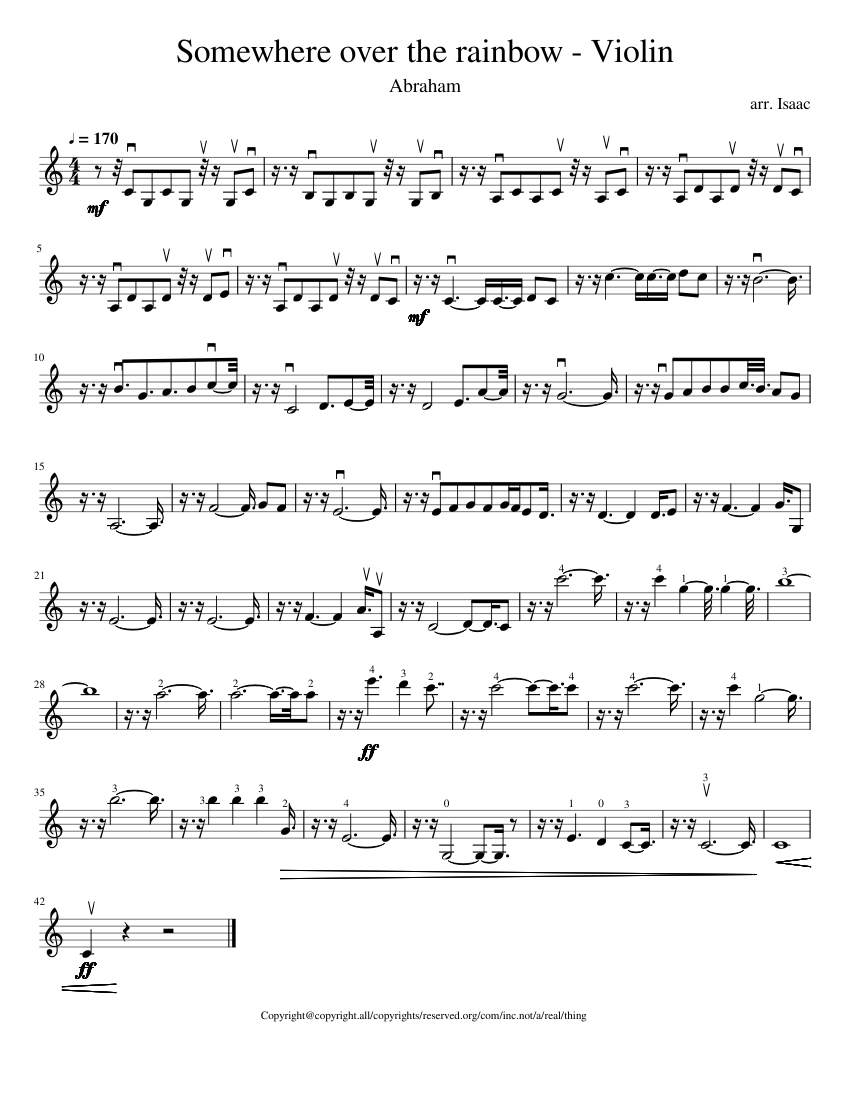 Somewhere Over the Rainbow - Violin Sheet Music for Violin (Mixed Duet ...