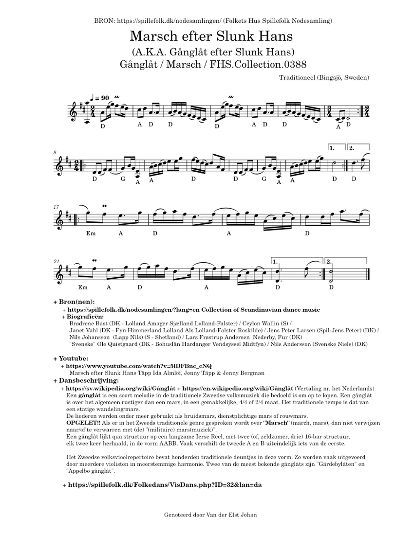 Marsch efter Slunk Hans (A.K.A. Gånglåt efter Slunk Hans) (FHS ...