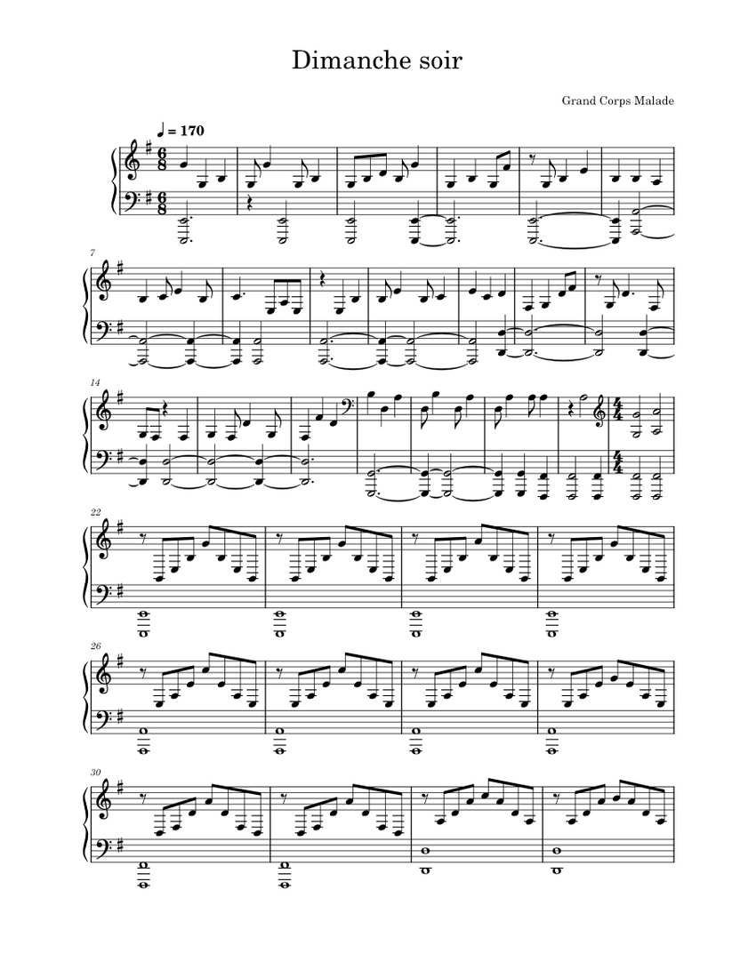 Grand Corps Malade - Dimanche soir - piano tutorial