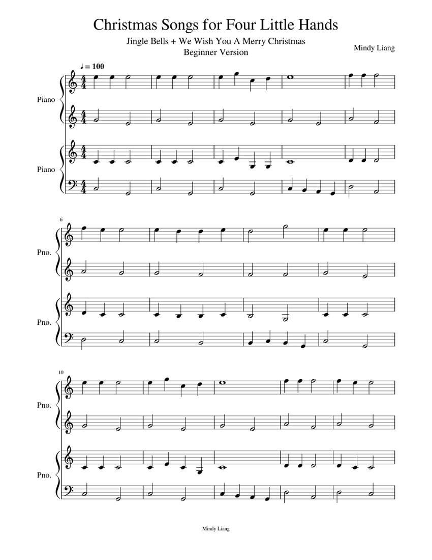Christmas Songs for Four Little Hands - Beginner Version Sheet Music ...