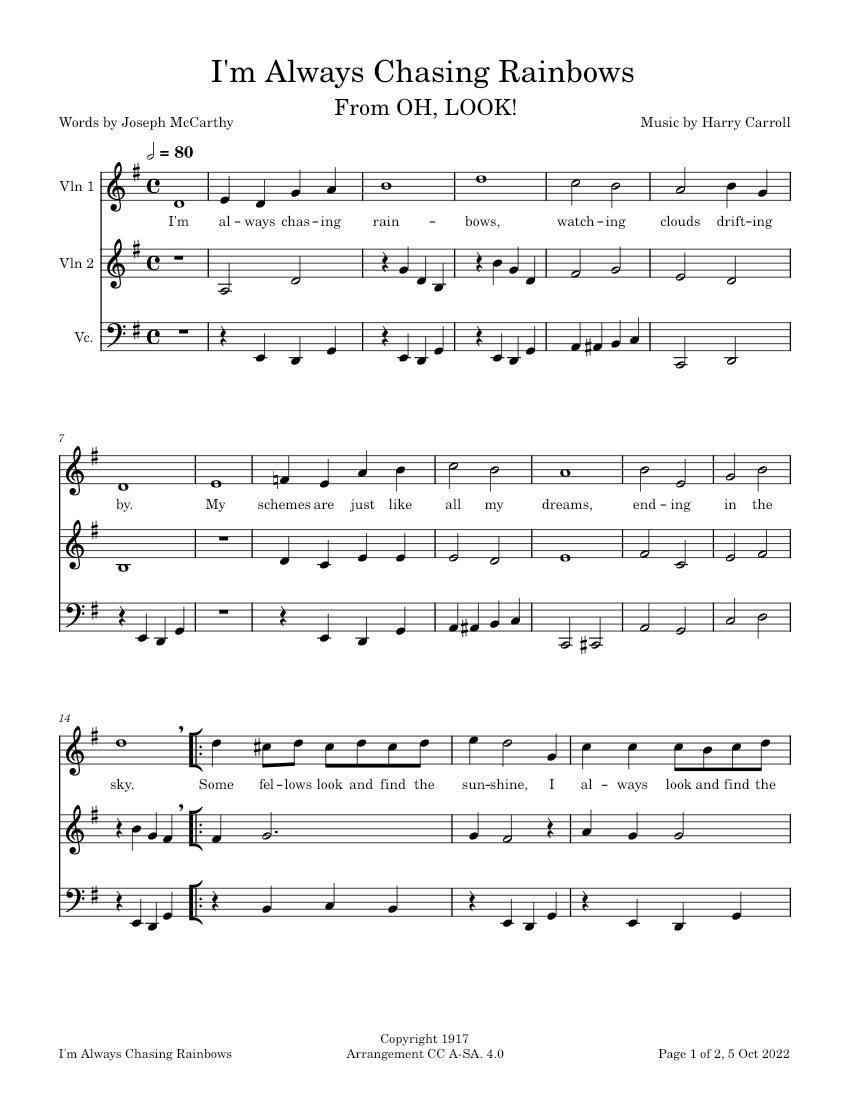 I'm Always Chasing Rainbows – Harry Carroll Sheet Music for Violin ...