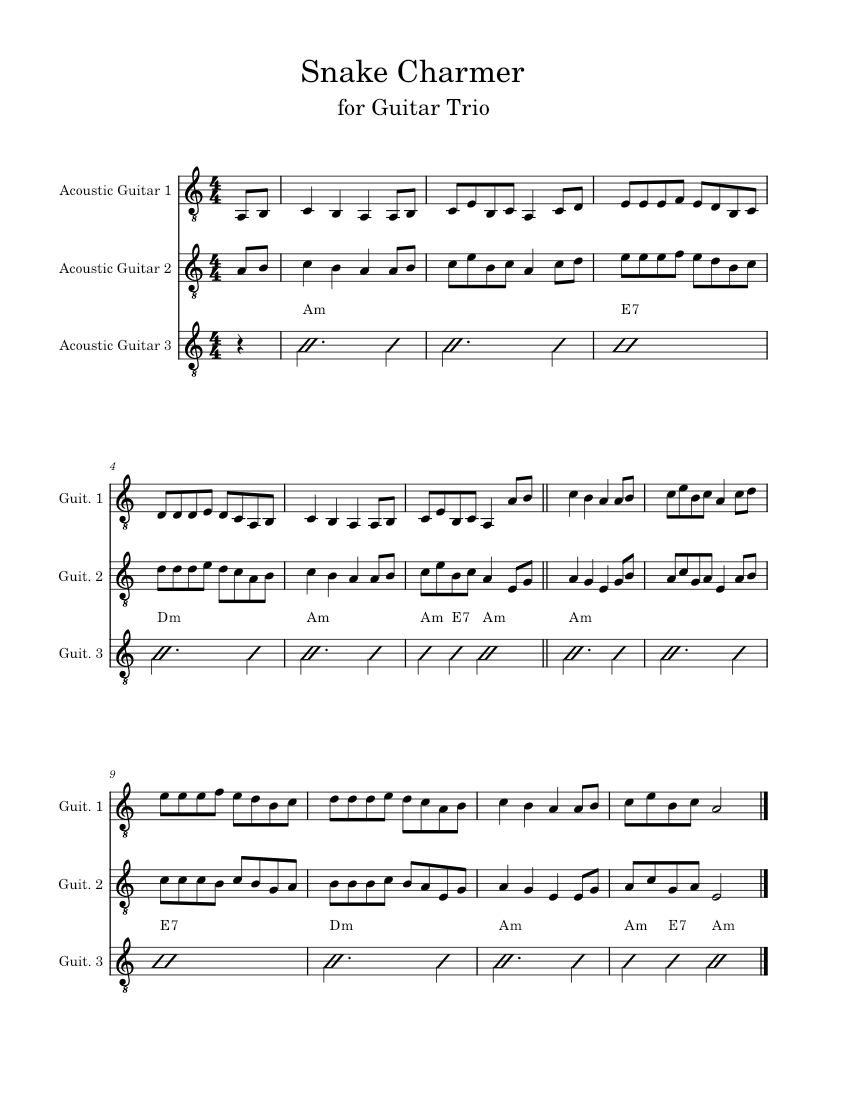 The Snake Charmer – traditional Sheet Music with Chords for Guitar ...