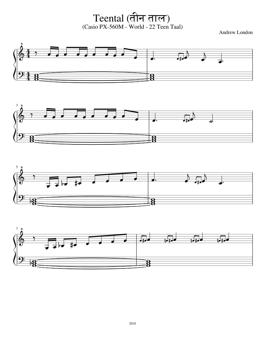 Teental (तीन ताल) Sheet music for Piano (Solo) Easy | Musescore.com