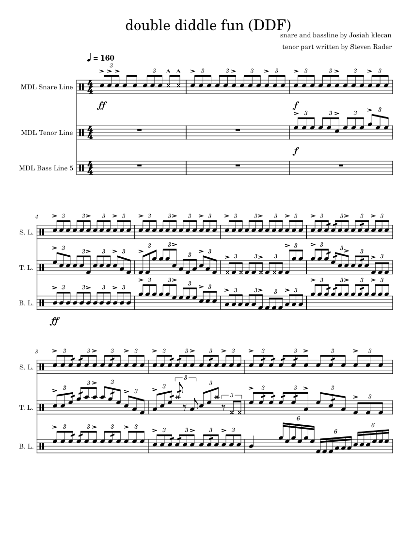 double diddle fun (DDF) Sheet music for Snare drum, Tenor drum, Bass ...