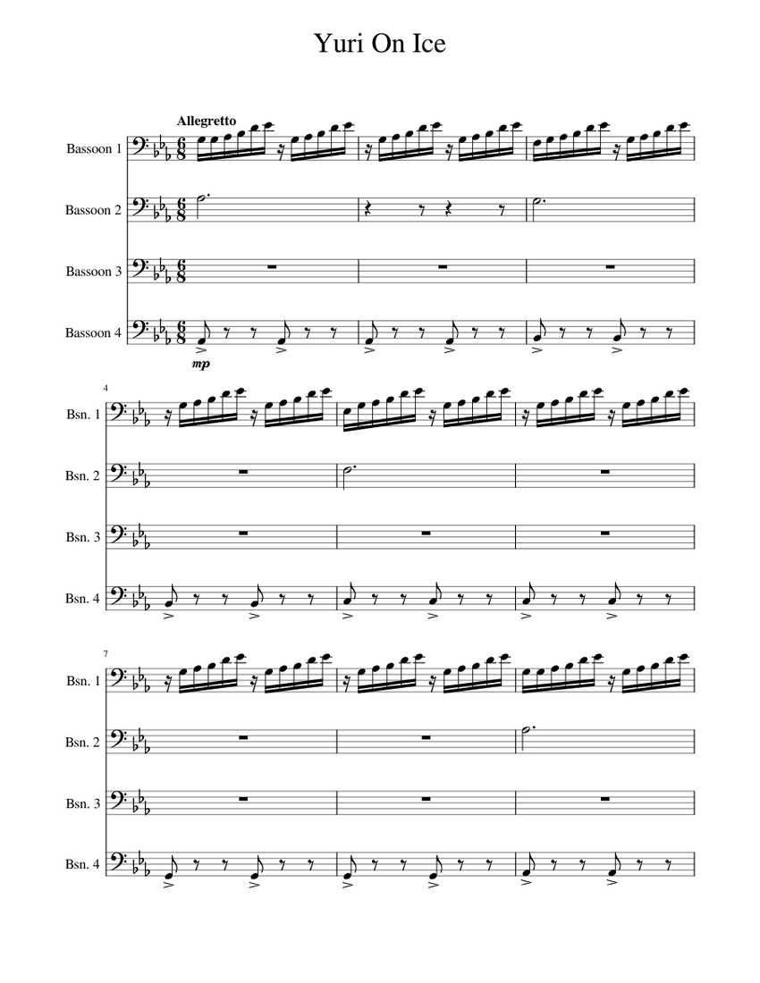 Yuri On Ice Sheet music for Bassoon (Woodwind Quartet) | Musescore.com