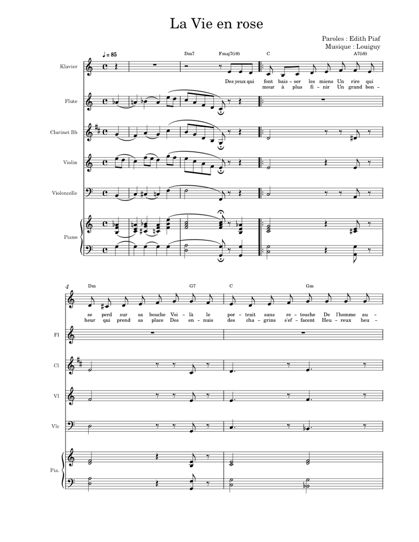 La vie en rose - Louis Guglielmi / Edith Piaf Sheet music for Piano ...