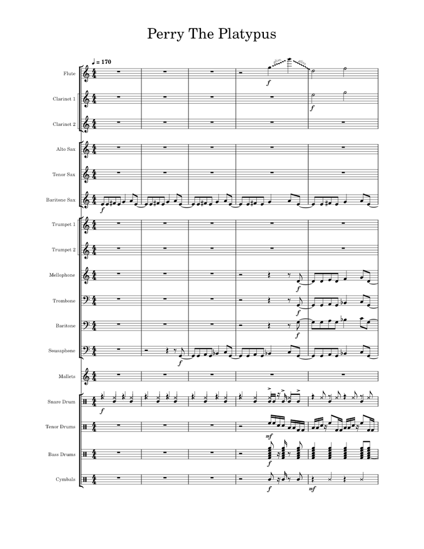 Perry The Platypus Sheet music for Trombone, Flute, Clarinet in b-flat ...