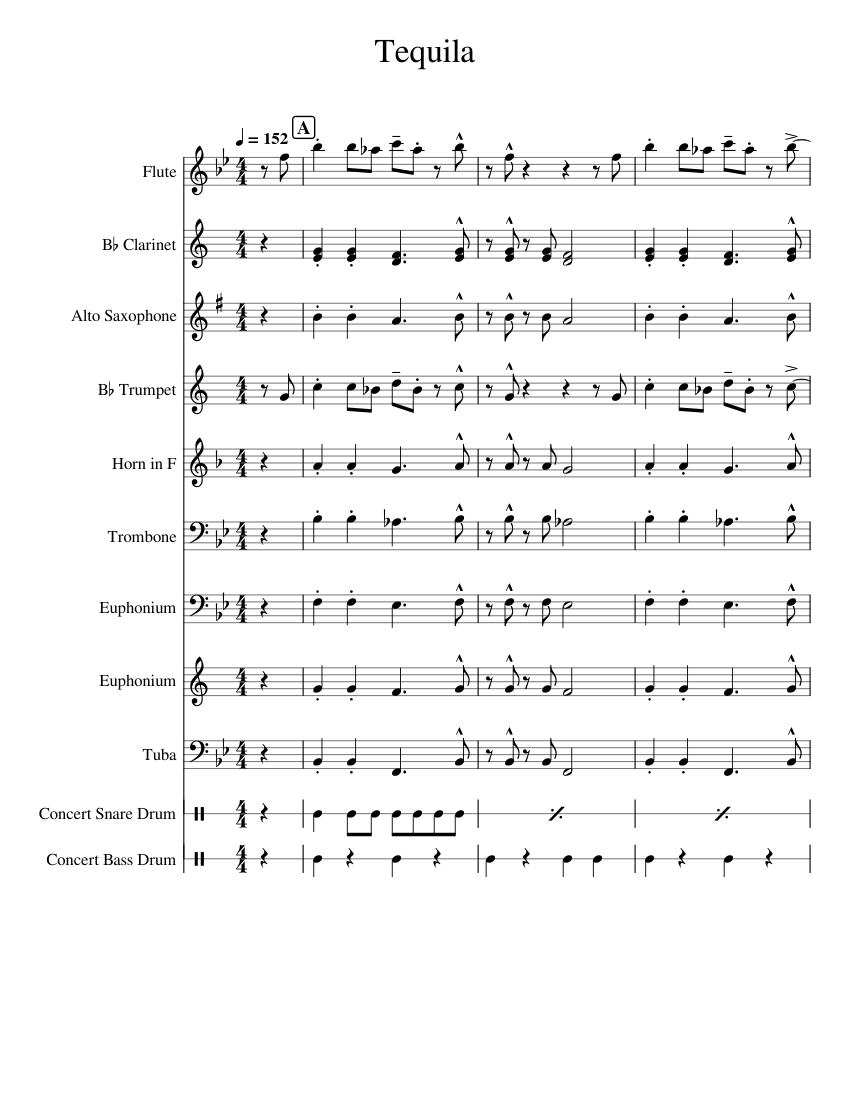 Tequila – The Champs Sheet Music for Trombone, Euphonium, Tuba, Flute ...