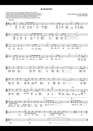 Linda Ronstadt Blue Bayou Chords Blue Bayou: : Linda Ronstadt | Sheet