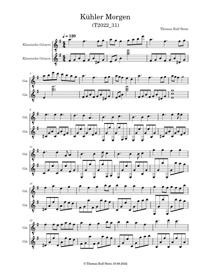 Kühler Morgen Sheet music for Guitar (String Duet) | Musescore.com