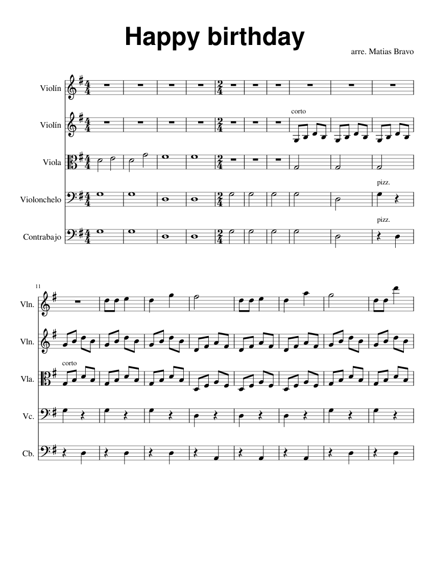 Happy birthday Strings Sheet music for Contrabass, Violin, Viola, Cello ...