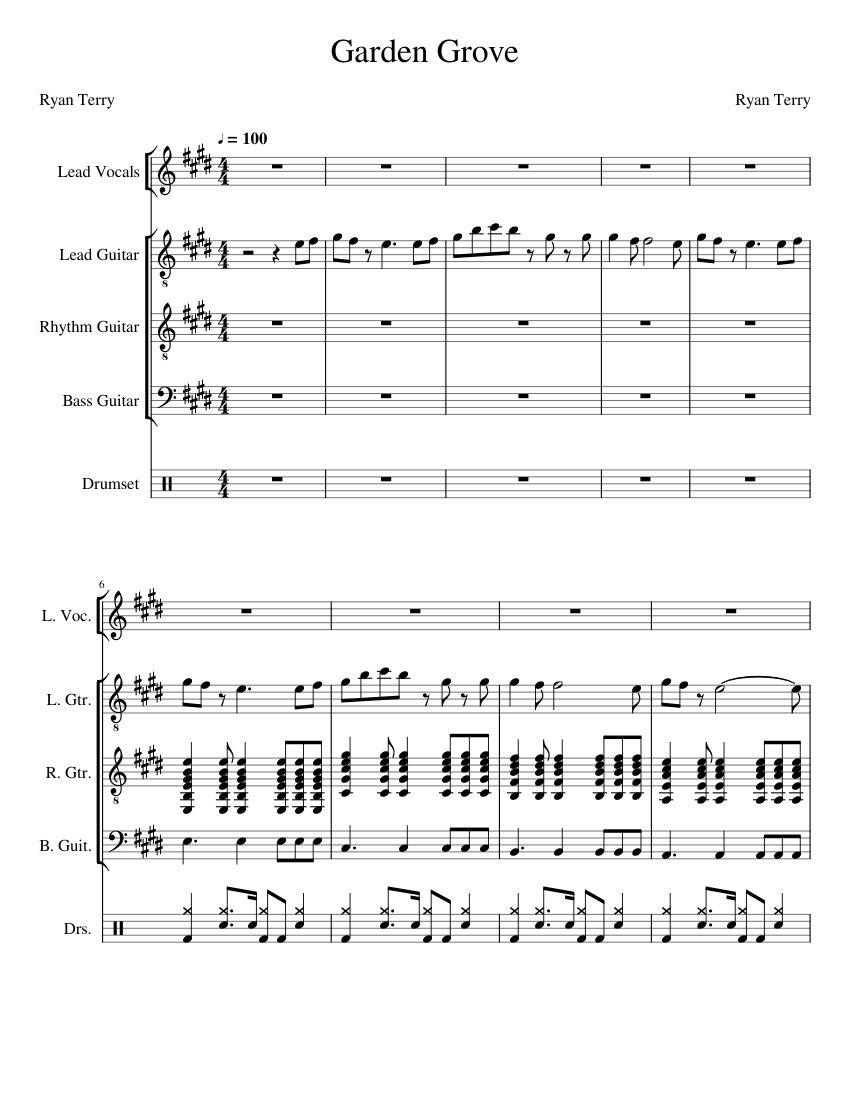 Garden Grove Sheet music for Vocals, Guitar, Bass guitar, Drum group ...