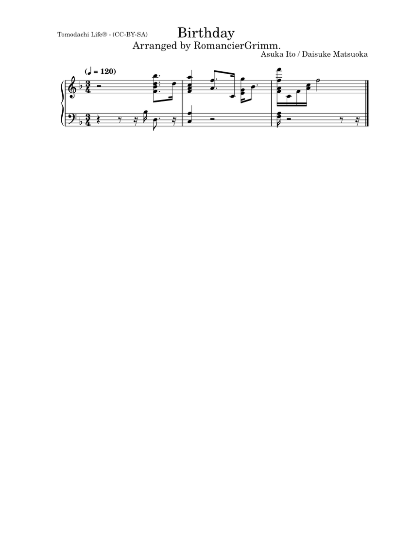 Birthday – Daisuke Matsuoka, Asuka Ito 18 - Birthday Sheet music for Piano (Solo) Easy ...