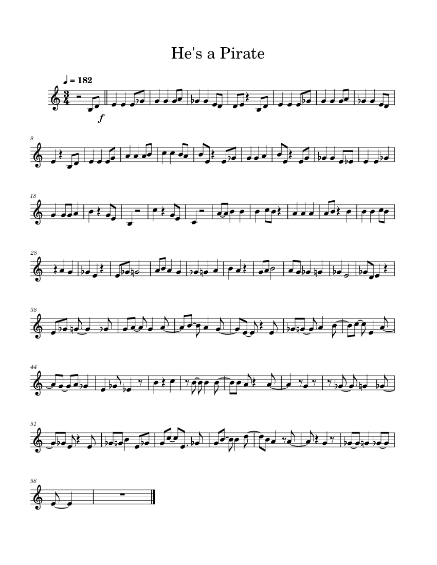 Sebastian He's A Pirate Sheet Music for Trumpet in b-flat (Solo ...