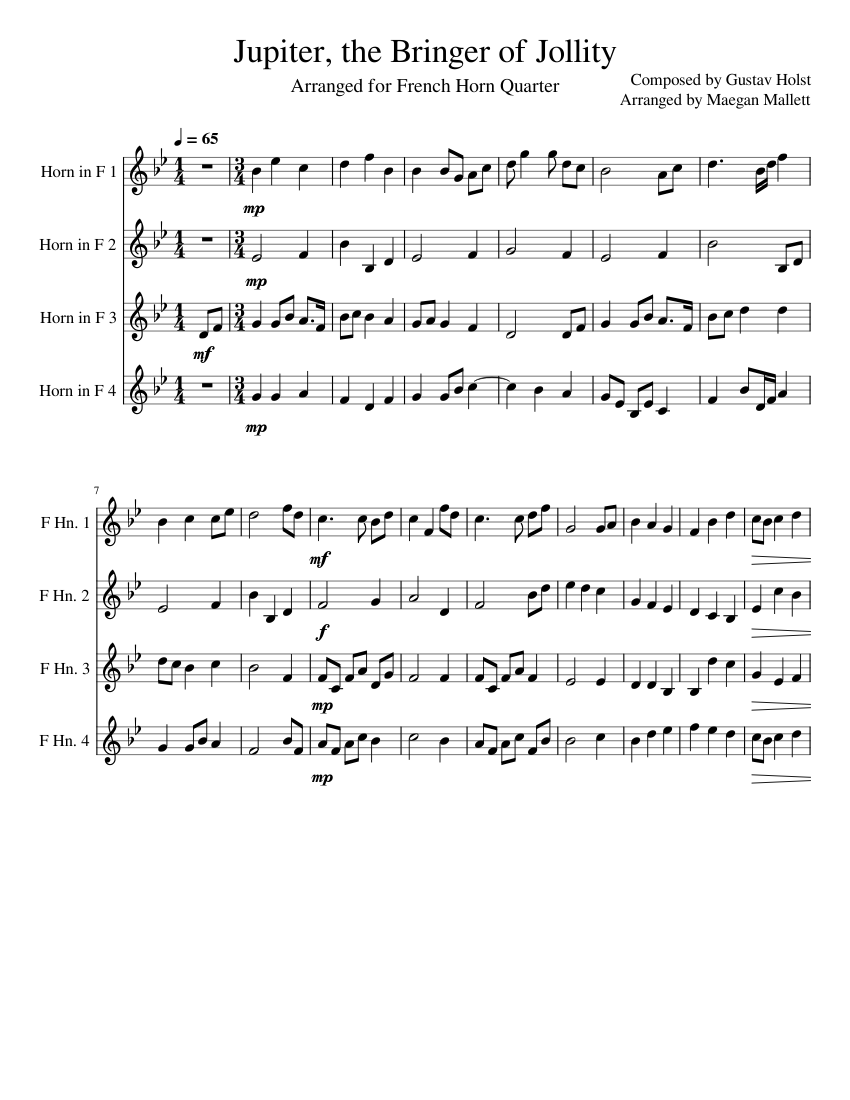 Jupiter, The Bringer Of Jollity – Gustav Holst Sheet music for French ...