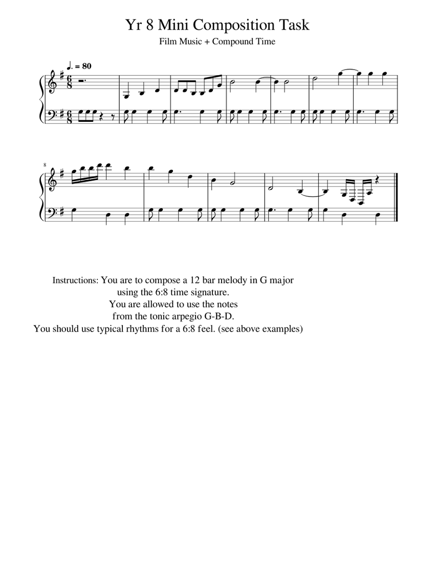 Yr 8 Mini Composition Task Sheet music for Piano (Solo) Easy ...