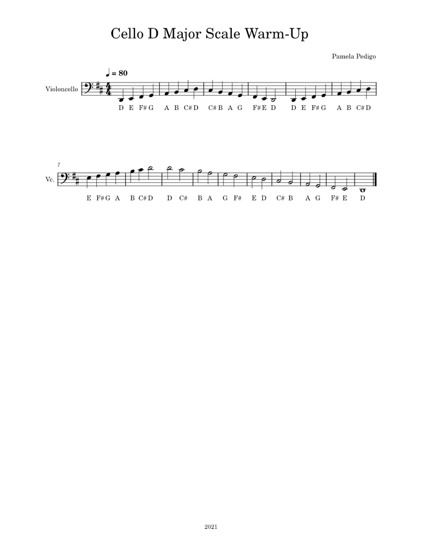 Cello D Major Scale Warm-Up Sheet Music for Cello (Solo) | MuseScore.com