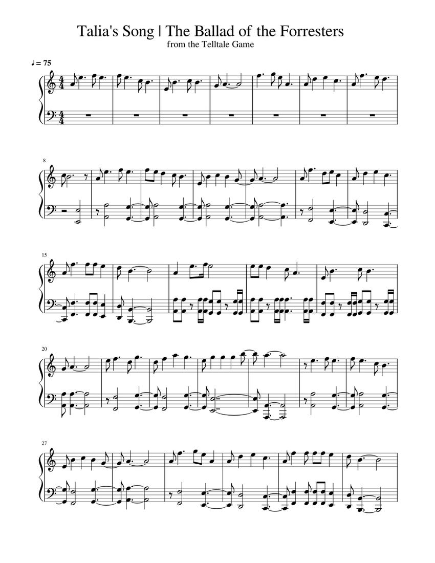 Talia's Song | The Ballad of the Forresters Sheet music for Piano (Solo ...