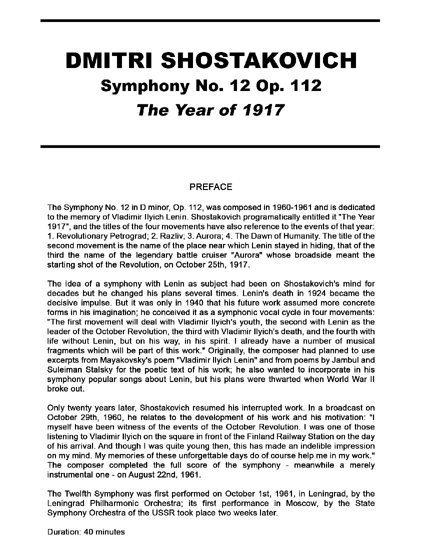 Shostakovich Symphony No. 12 Sheet Music for Trombone, Tuba, Flute ...