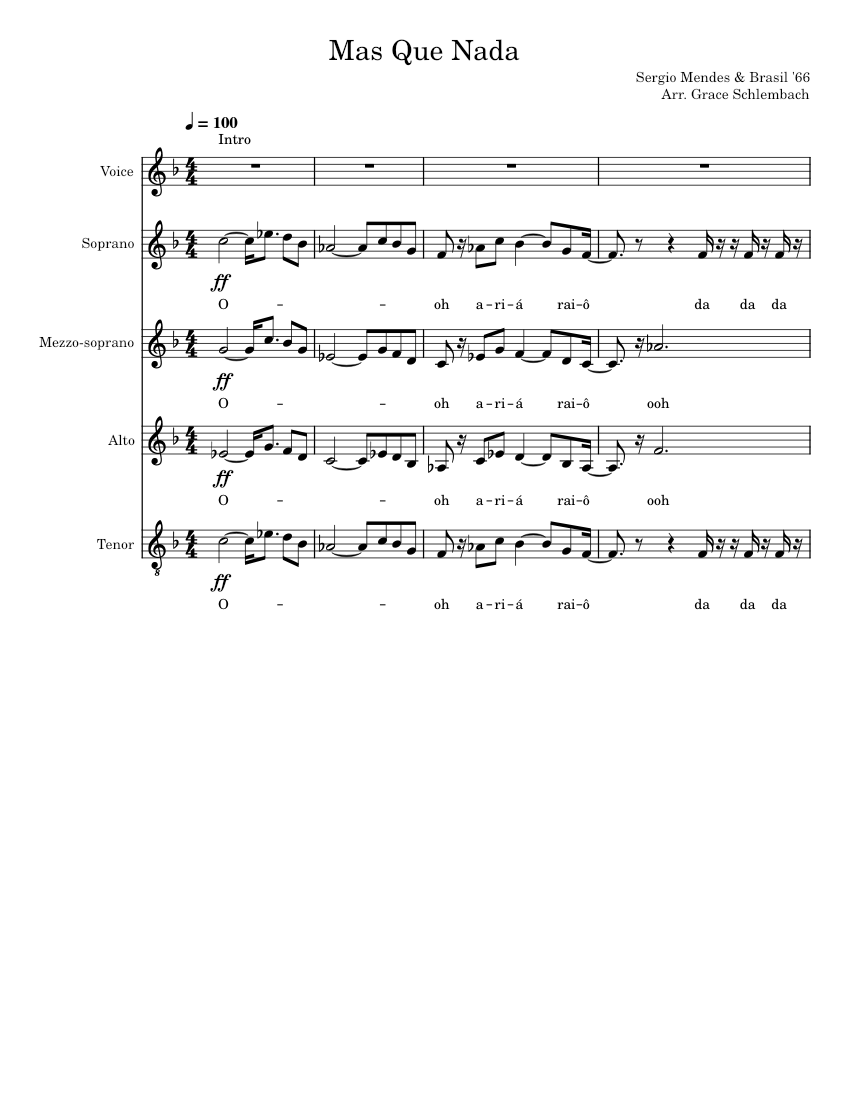 Mas Que Nada Sheet music for Soprano, Alto, Tenor, Vocals & more ...