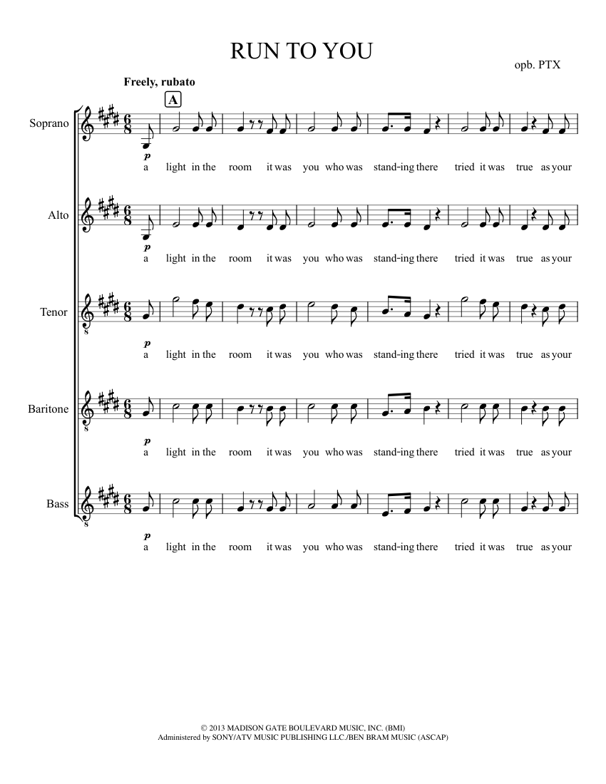 Run to You Sheet music for Bass guitar (Solo) | Musescore.com