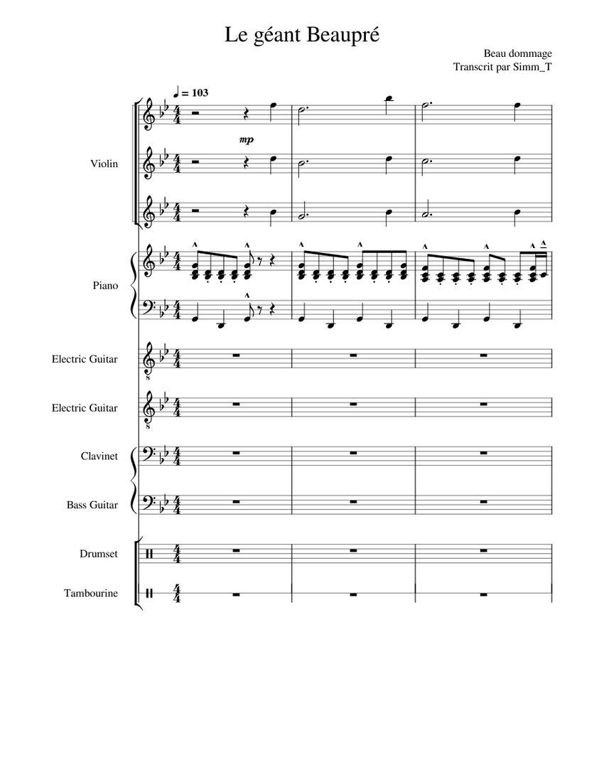 Le geant beaupre – Beau Dommage Sheet Music for Piano, Clavichord ...