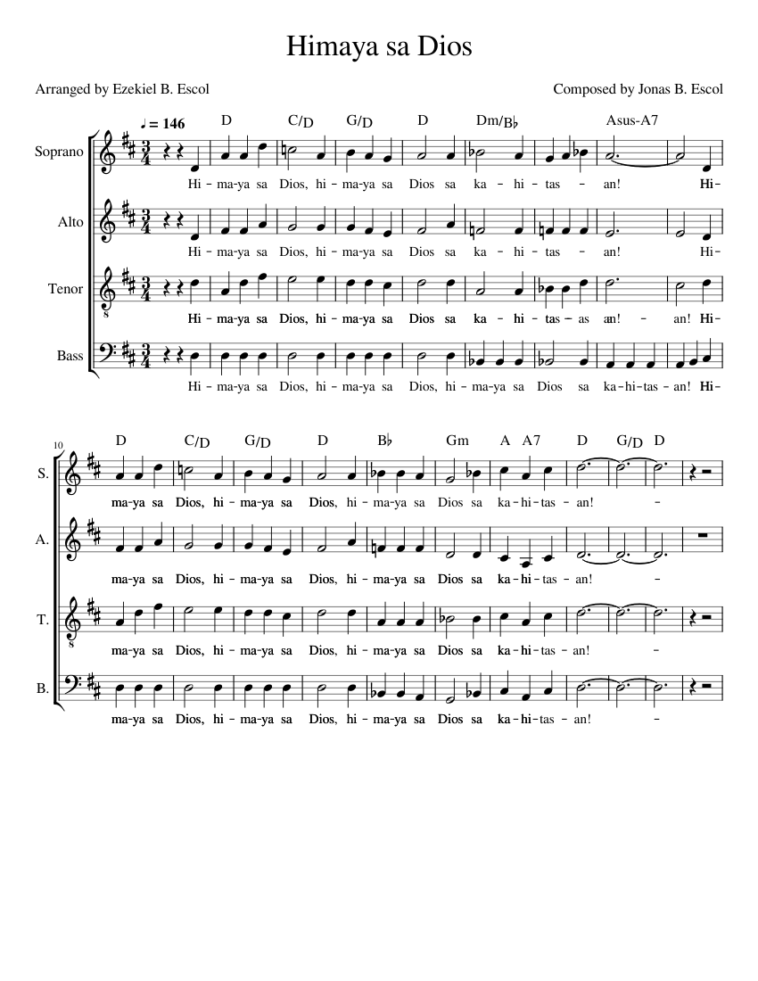 Himaya sa Dios Sheet Music with Chords for Soprano, Alto, Tenor, Bass voice (A Capella ...