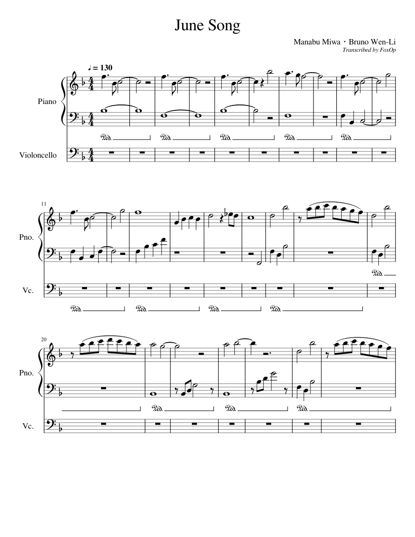 June Song Sheet music for Piano, Cello (Mixed Duet) | Musescore.com