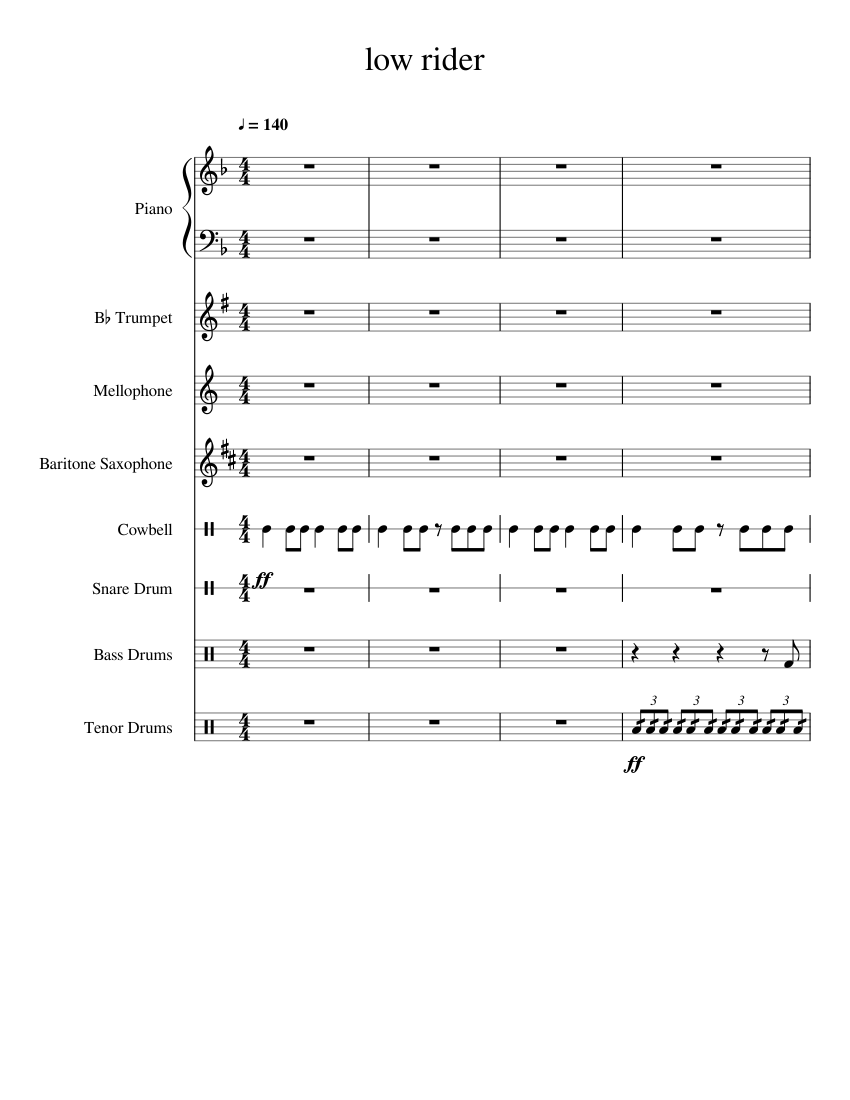 Low rider Sheet music for Piano, Mellophone, Saxophone baritone ...
