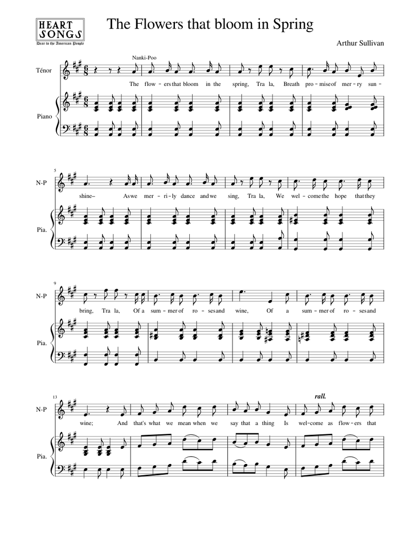The Flowers that bloom in Spring Sheet Music for Piano, Soprano, Tenor ...
