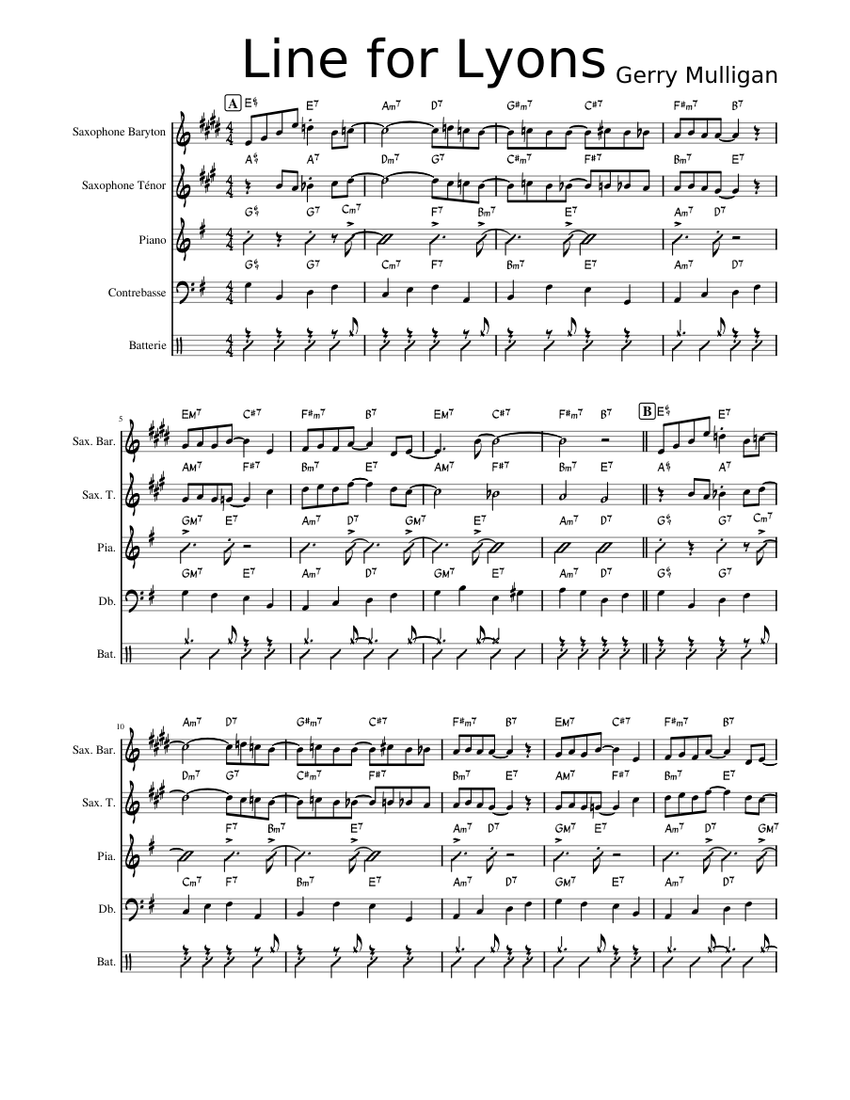 Line for Lyons Sheet music for Piano, Saxophone tenor, Saxophone ...