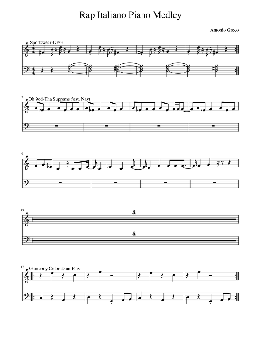 Rap Italiano Piano Medley Sheet Music for Piano (Solo) Easy | MuseScore.com