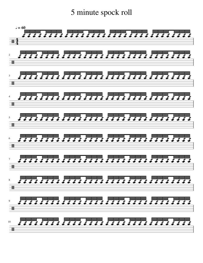 5 minute spock roll Sheet music for Tenor drum (Solo) | Musescore.com