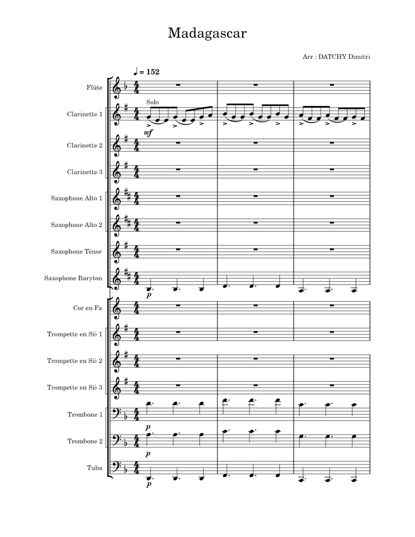 Madagascar – Hans Zimmer Arr : DIMITRI DATCHY Sheet Music for Trombone ...