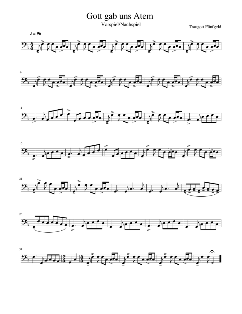 Gott gab uns Atem Sheet music for Piano (Solo) Easy | Musescore.com