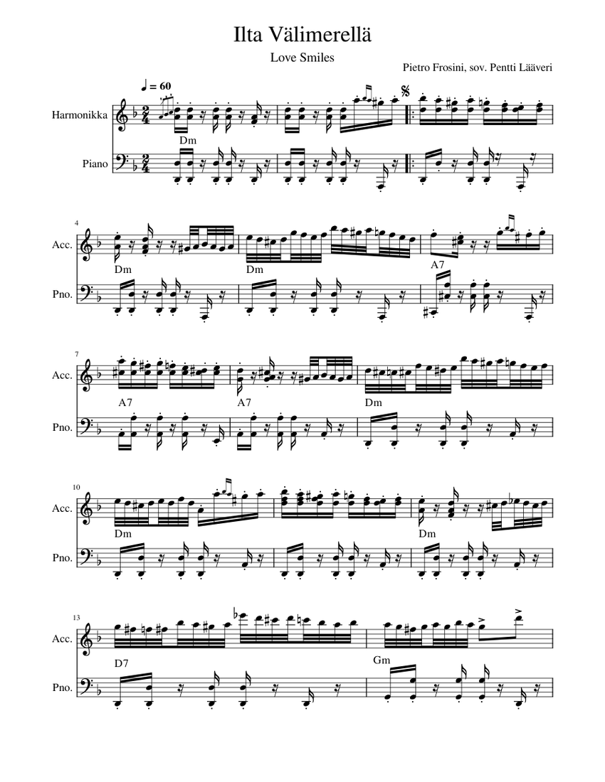 Ilta Välimerellä Sheet music for Piano, Accordion (Mixed Duet ...