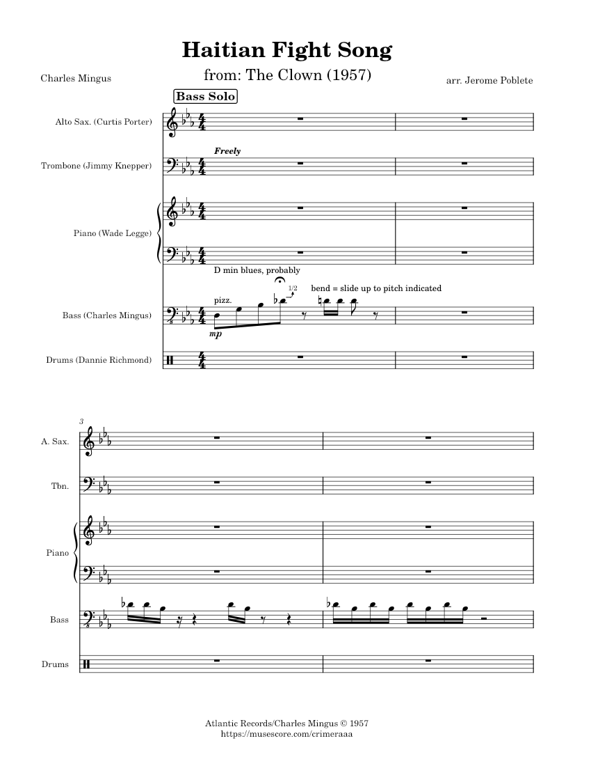 Charles Mingus - Haitian Fight Song (bass intro up to head) Sheet music ...
