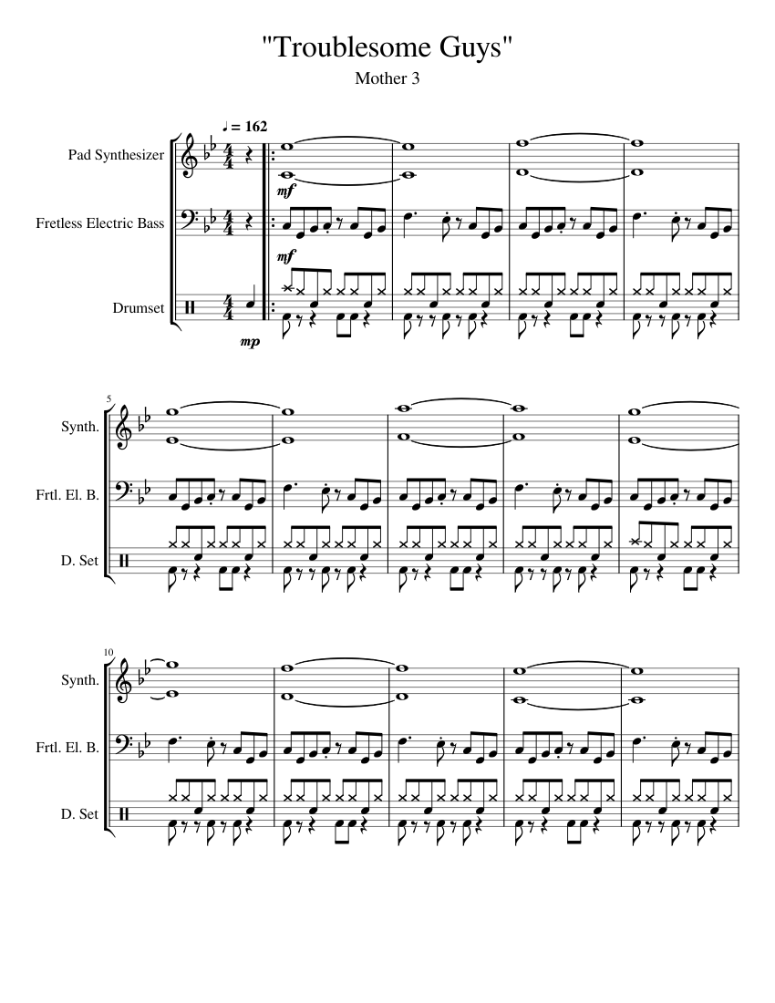 Troublesome Guys - Mother 3 Sheet Music for Bass guitar, Drum group ...