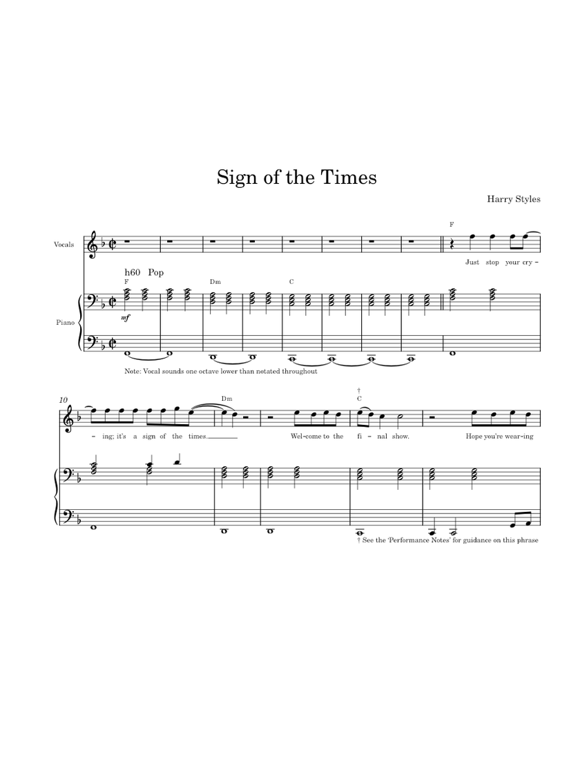 Sign of the Times – Harry Styles Sheet music for Piano, Flute (Piano ...