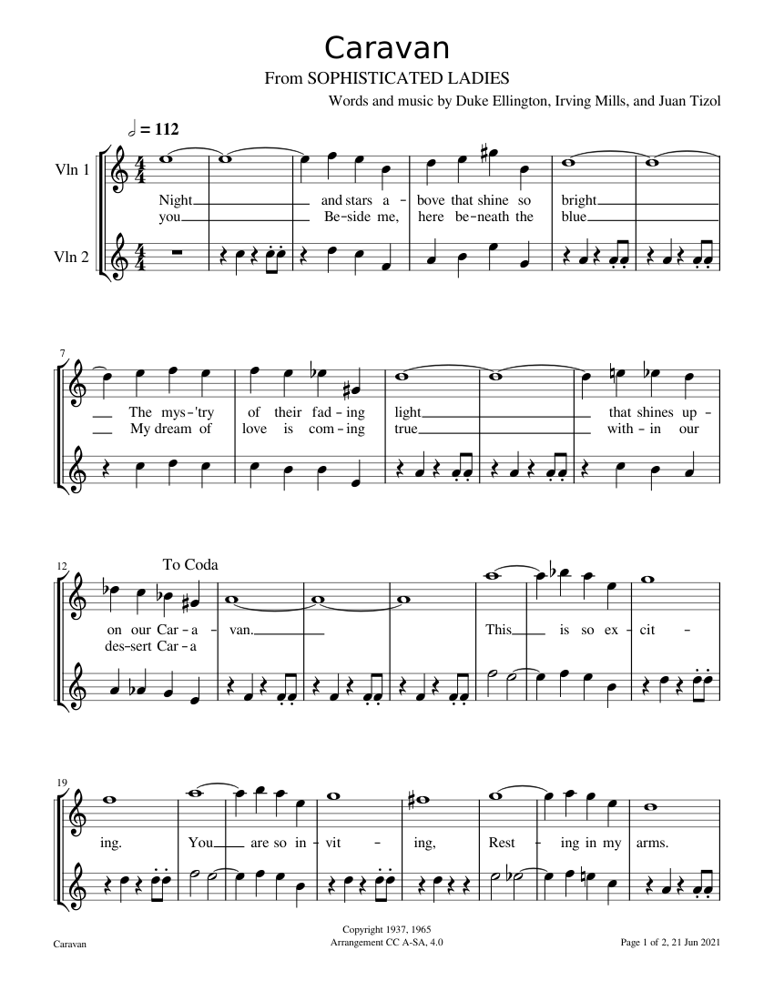 Caravan – Duke Ellington Sheet Music for Violin (String Duet ...