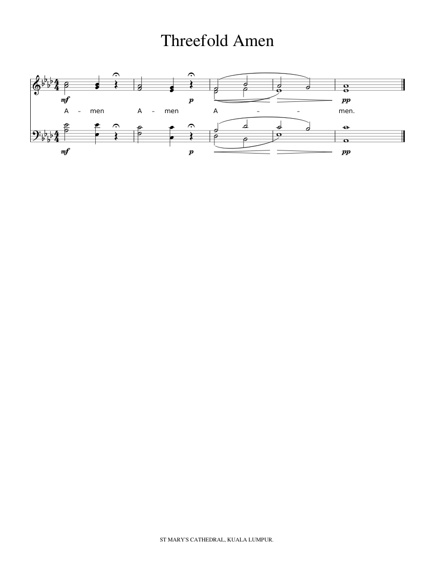 Threefold Amen Sheet Music for Piano (Solo) easy | MuseScore.com