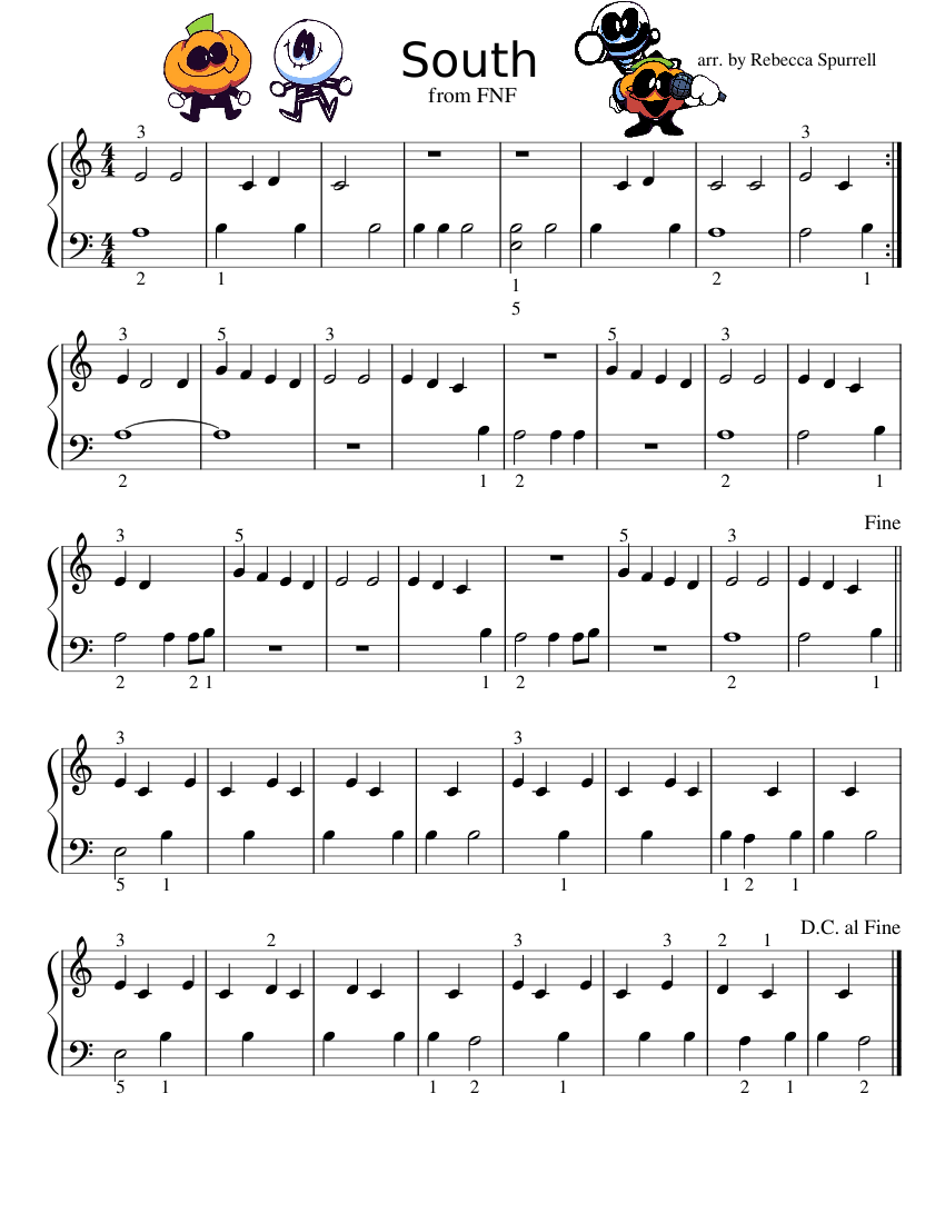 Friday Night Funkin' - South – Kawaii Sprite (Very Easy Piano) Sheet ...
